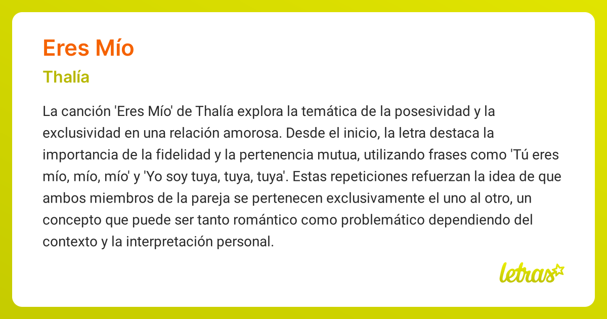 Significado de la canción ERES MÍO (Thalía) - LETRAS.COM