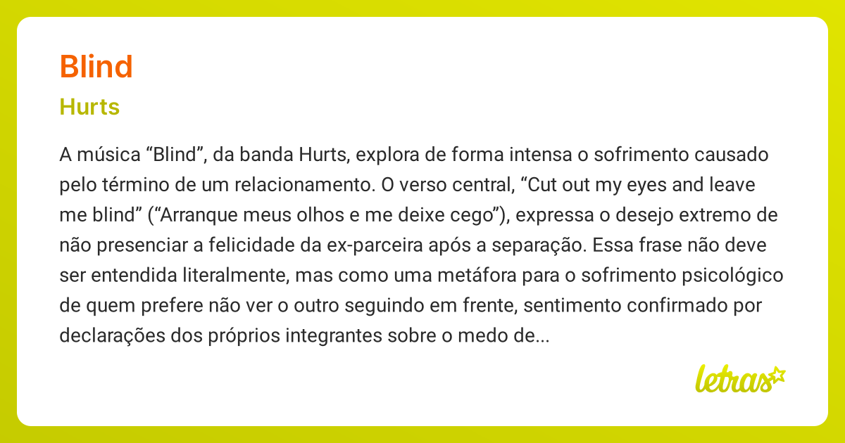 Significado da música BLIND (Hurts) - LETRAS.MUS.BR