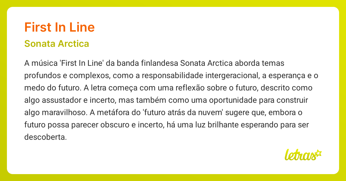 Significado da música FIRST IN LINE (Sonata Arctica) - LETRAS.MUS.BR