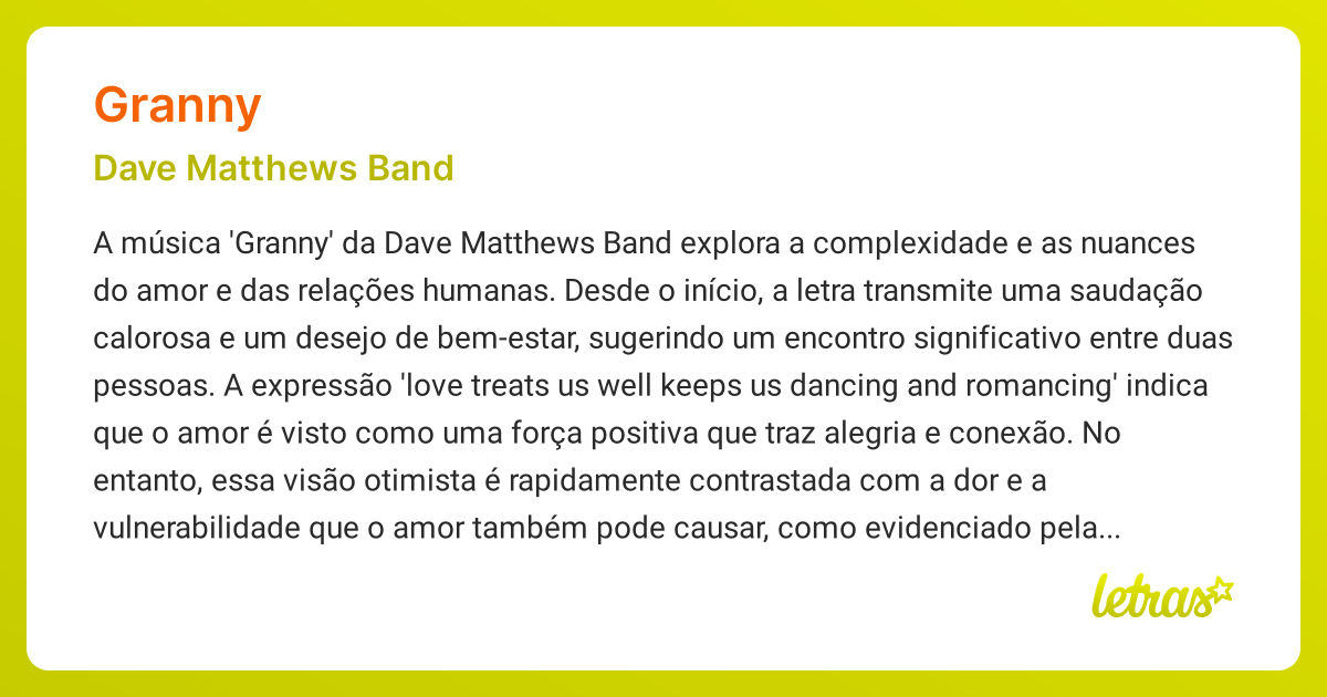 Significado da música GRANNY (Dave Matthews Band) - LETRAS.MUS.BR