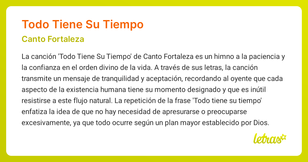 Significado de la canción TODO TIENE SU TIEMPO (Canto Fortaleza ...