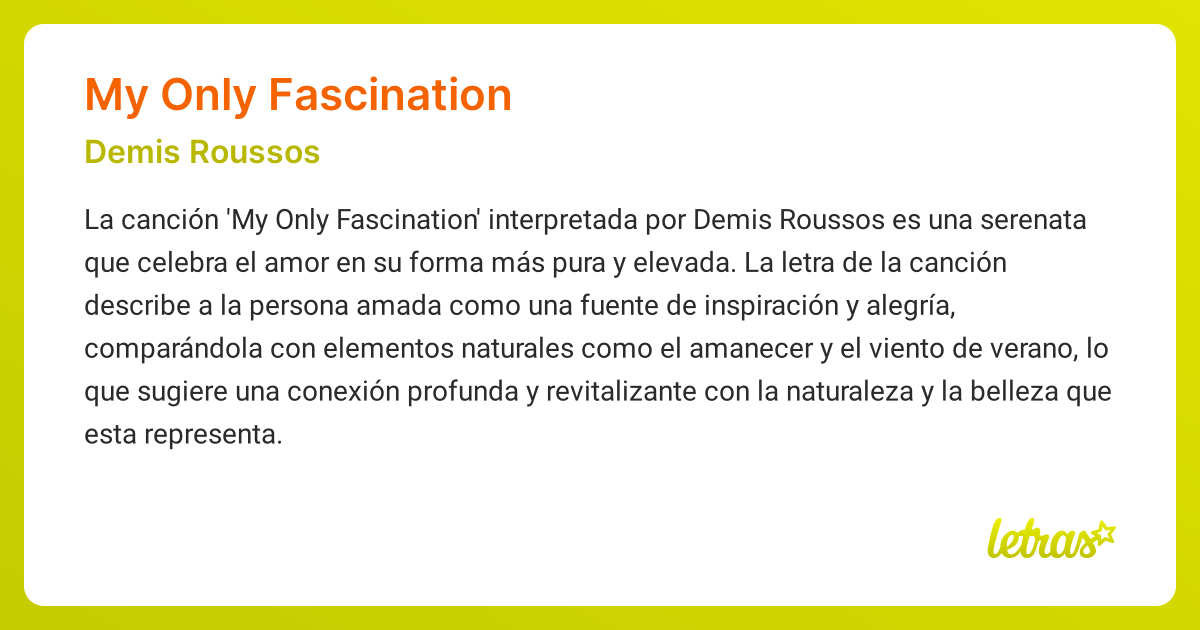 Significado de la canción MY ONLY FASCINATION (Demis Roussos) - LETRAS.COM
