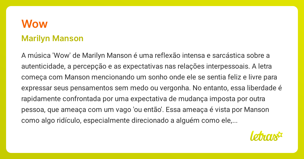 Significado da música WOW (Marilyn Manson) - LETRAS.MUS.BR