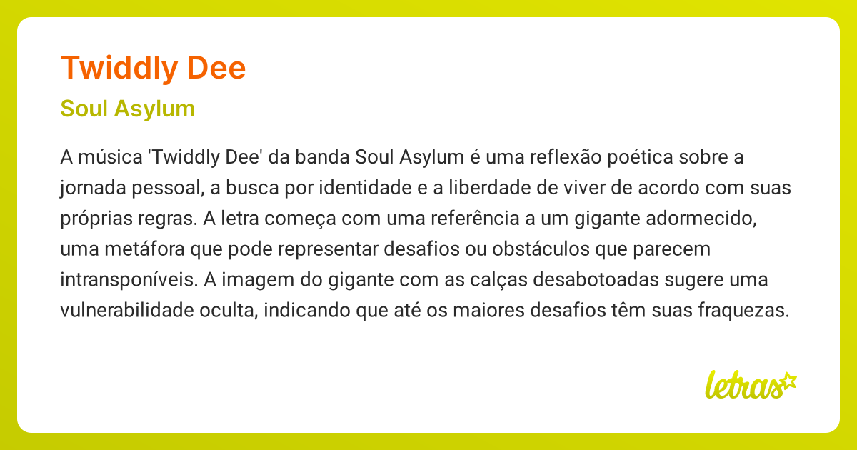 Significado da música TWIDDLY DEE (Soul Asylum) - LETRAS.MUS.BR