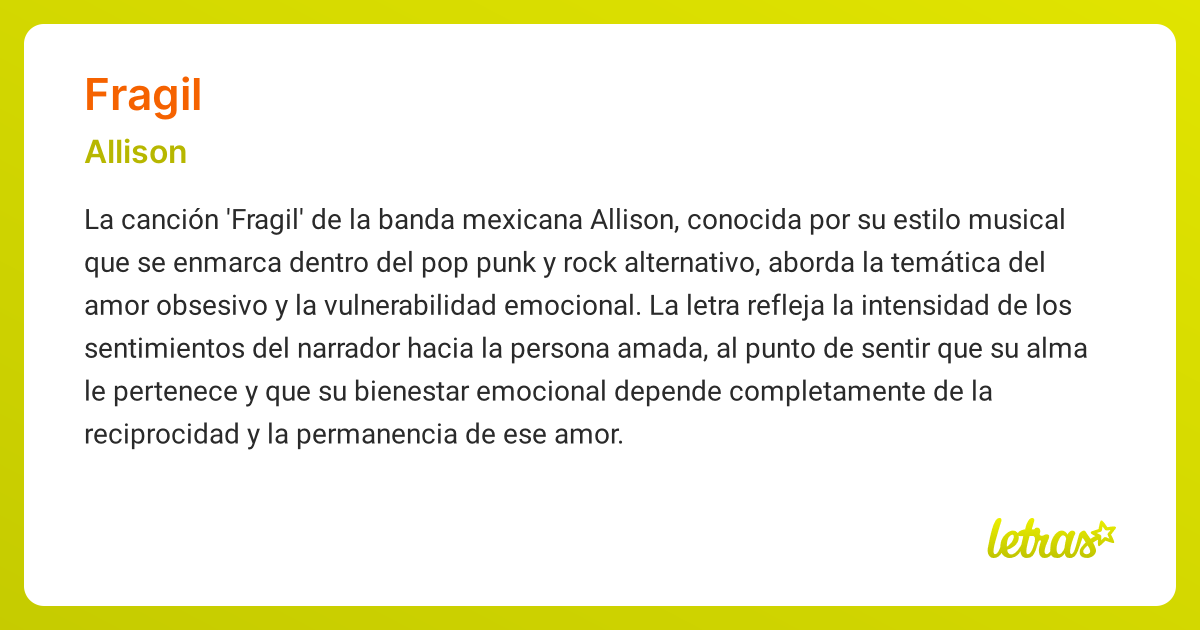 Significado de la canción FRAGIL (Allison) - LETRAS.COM
