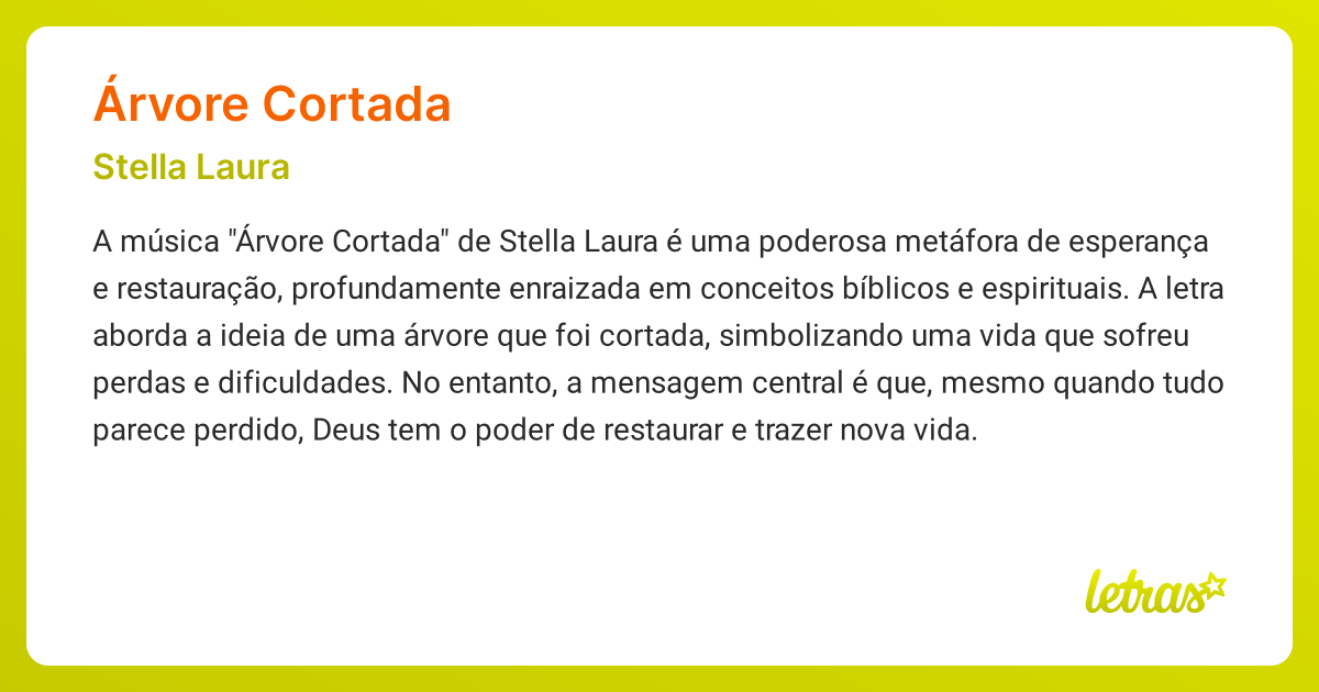 Significado da música ÁRVORE CORTADA (Stella Laura) - LETRAS.MUS.BR