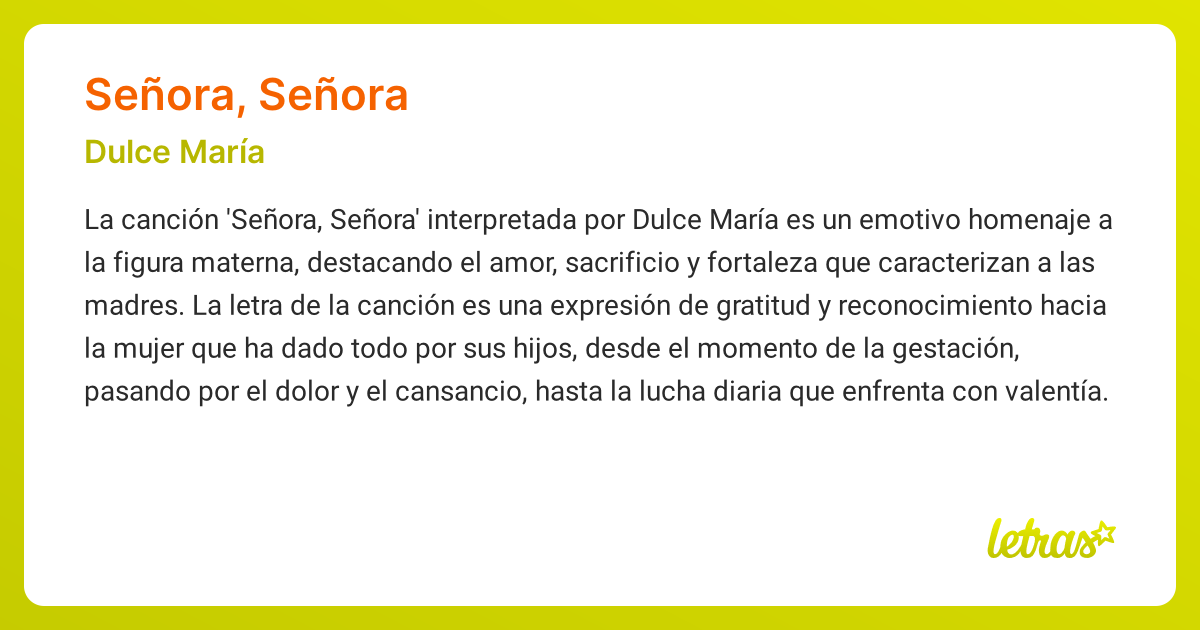 Significado de la canción SEÑORA, SEÑORA (Dulce María) - LETRAS.COM