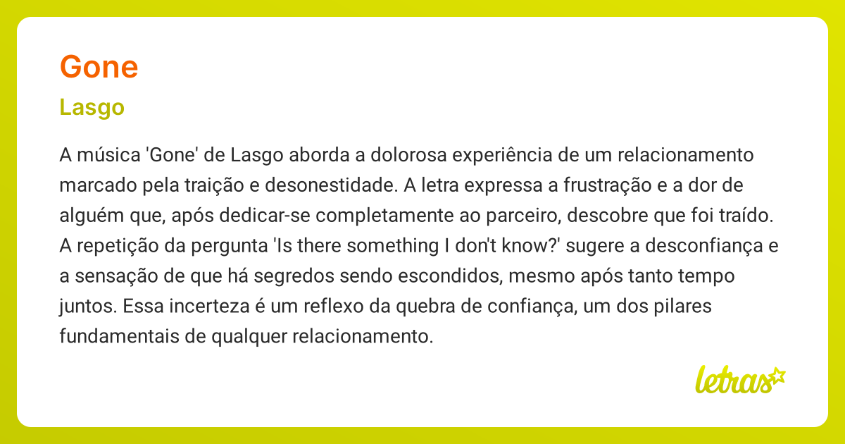 Significado da música GONE (Lasgo) - LETRAS.MUS.BR