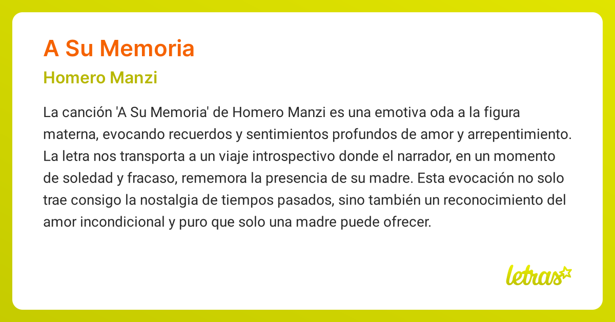 Significado de la canción A SU MEMORIA (Homero Manzi) - LETRAS.COM