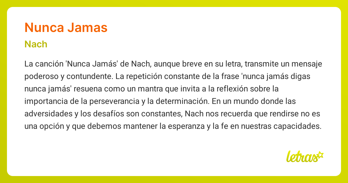 Significado de la canción NUNCA JAMAS (Nach) - LETRAS.COM