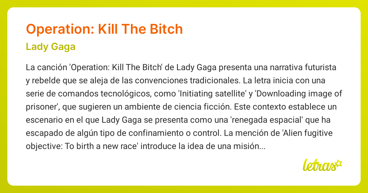 Significado de la canción OPERATION: KILL THE BITCH (Lady Gaga ...