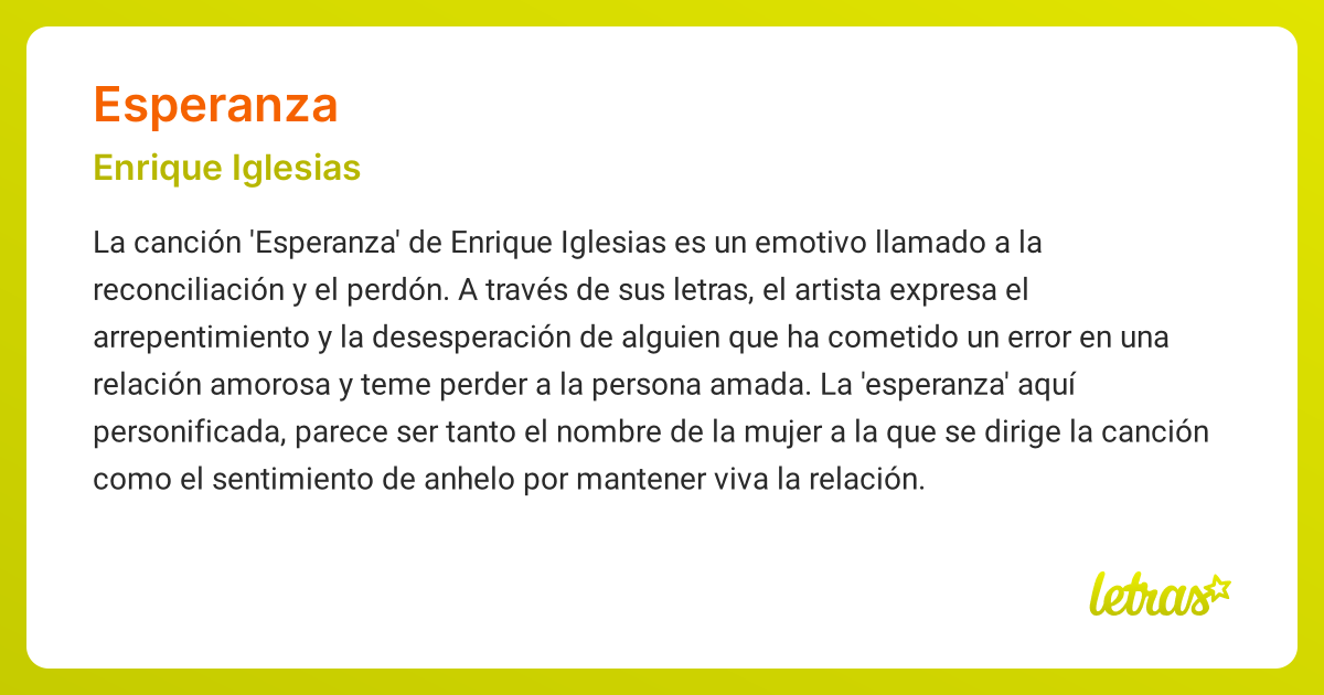 Significado de la canción ESPERANZA (Enrique Iglesias) - LETRAS.COM