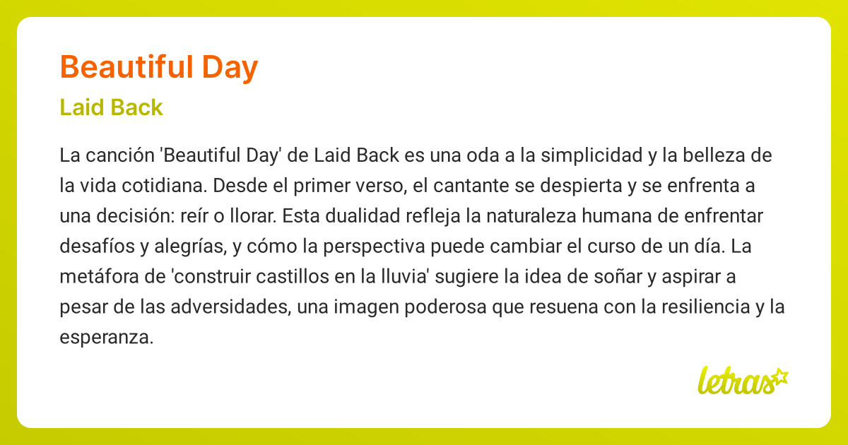 Significado de la canción BEAUTIFUL DAY (Laid Back) - LETRAS.COM