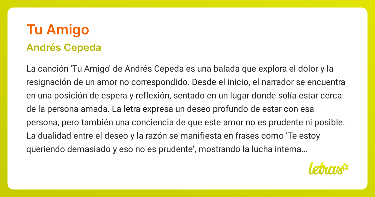 Significado de la canción TU AMIGO (Andrés Cepeda) - LETRAS.COM