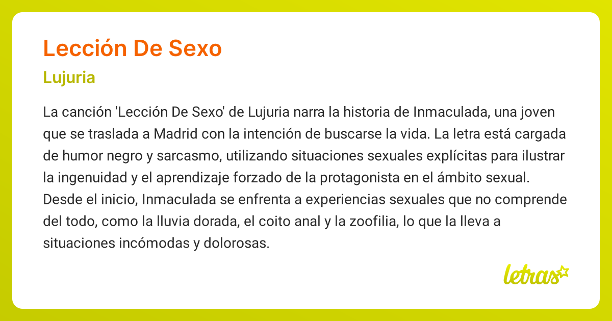 Significado de la canción LECCIÓN DE SEXO (Lujuria) - LETRAS.COM