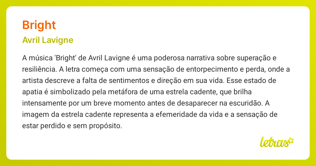 Significado da música BRIGHT (Avril Lavigne) - LETRAS.MUS.BR