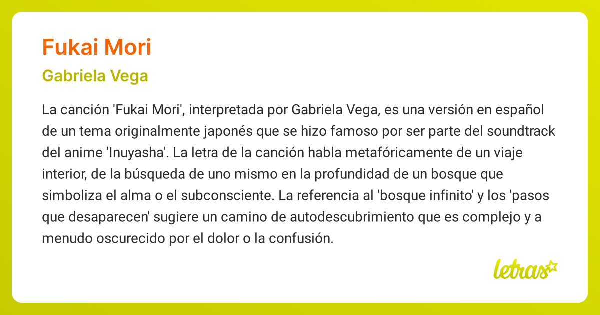 Significado de la canción FUKAI MORI (Gabriela Vega) - LETRAS.COM