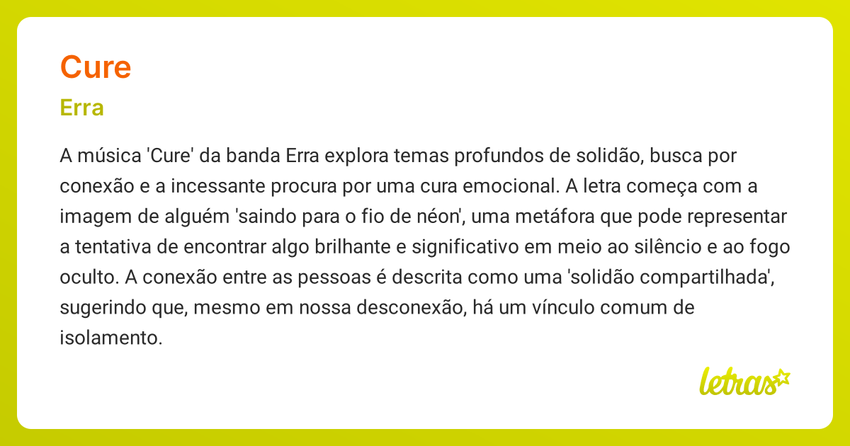 Significado da música CURE (Erra) - LETRAS.MUS.BR