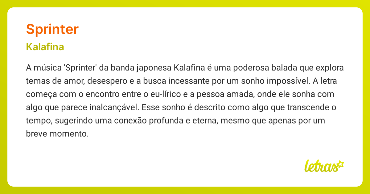 Significado da música SPRINTER (Kalafina) - LETRAS.MUS.BR