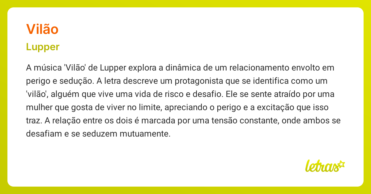 Significado da música VILÃO (Lupper) - LETRAS.MUS.BR