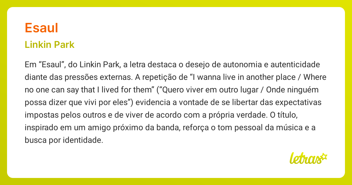 Significado da música ESAUL (Linkin Park) - LETRAS.MUS.BR