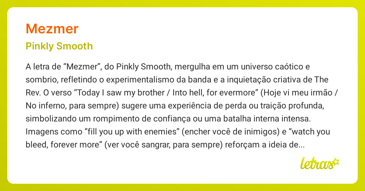 Significado da música MEZMER (Pinkly Smooth) - LETRAS.MUS.BR