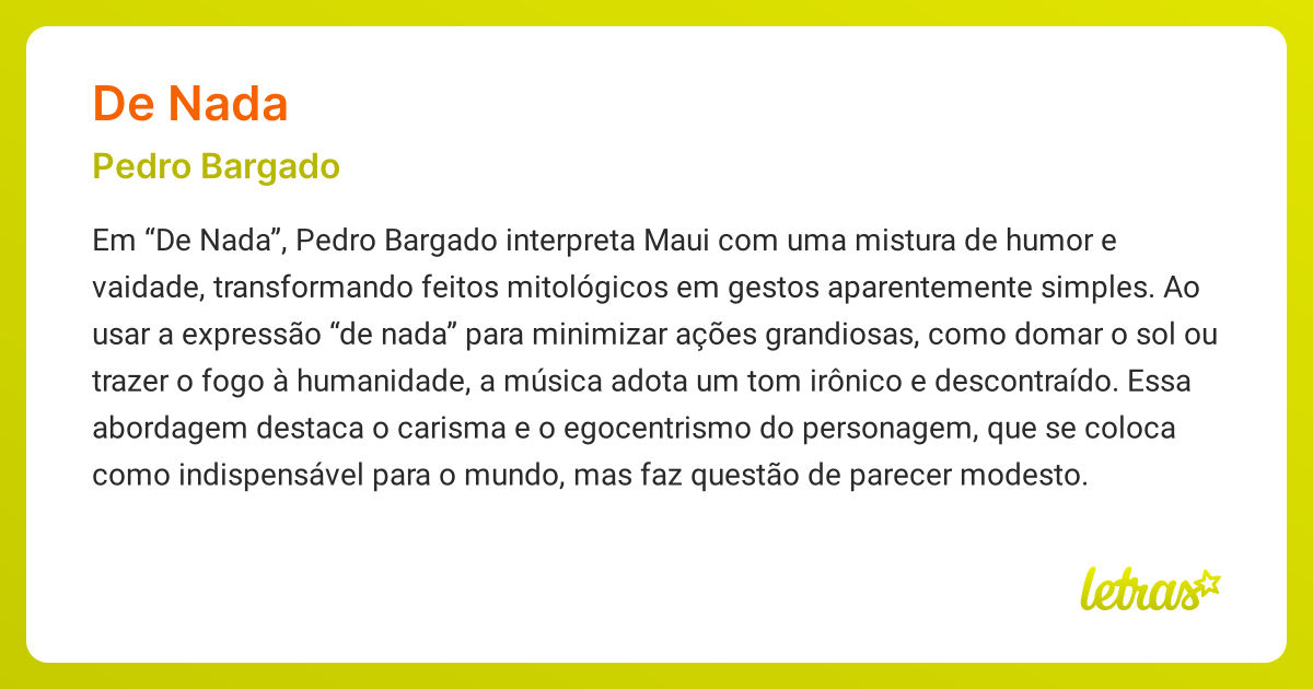 Significado da música DE NADA (Pedro Bargado) - LETRAS.MUS.BR