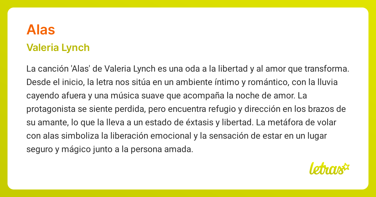 Significado de la canción ALAS (Valeria Lynch) - LETRAS.COM