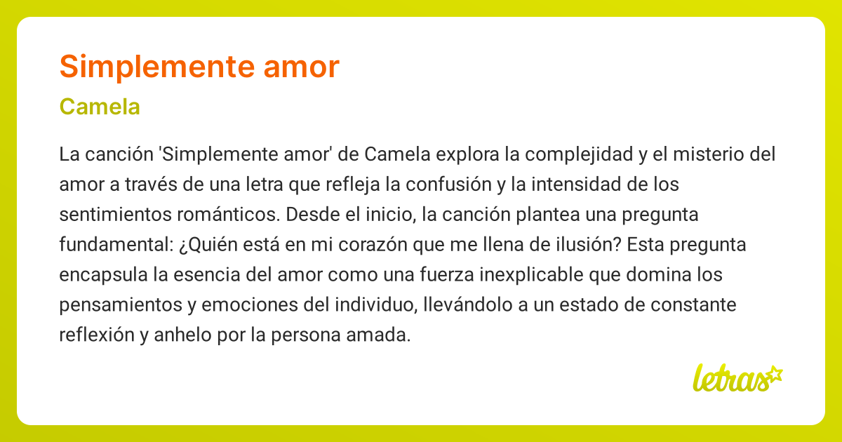 Significado de la canción SIMPLEMENTE AMOR (Camela) - LETRAS.COM