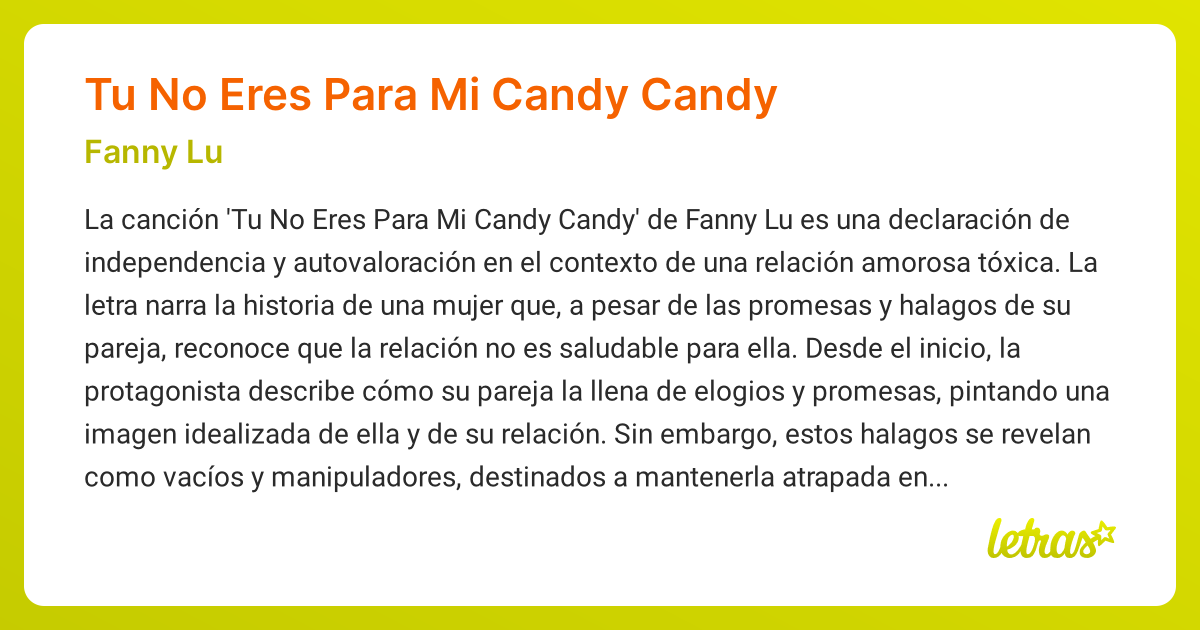 Significado de la canción TU NO ERES PARA MI CANDY CANDY (Fanny Lu ...