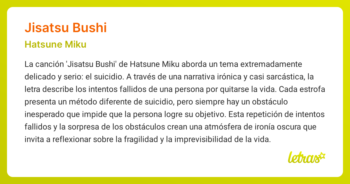 Significado de la canción JISATSU BUSHI (Hatsune Miku) - LETRAS.COM