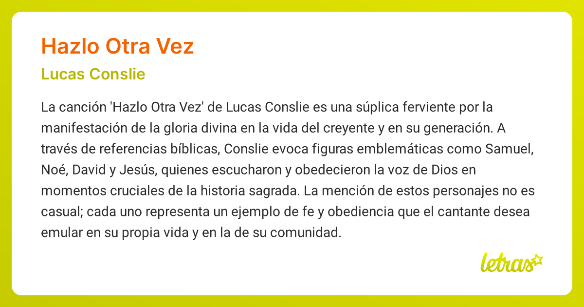 Significado de la canción HAZLO OTRA VEZ (Lucas Conslie) - LETRAS.COM