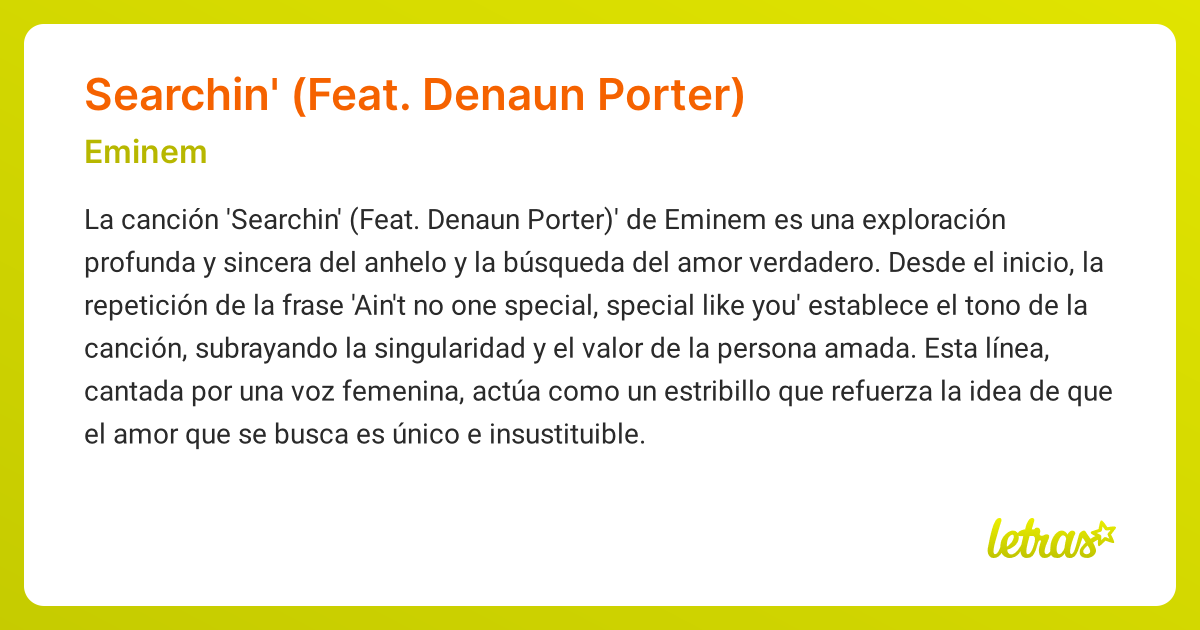Significado de la canción Searchin' (Feat. Denaun Porter) (Eminem ...