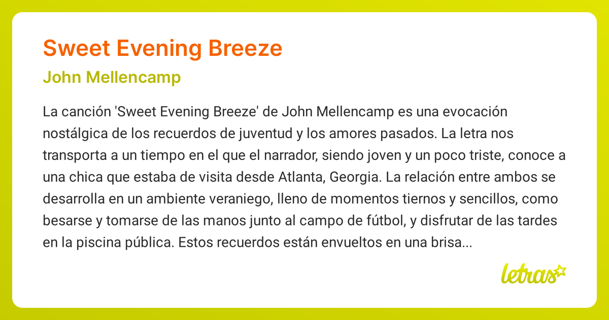 Significado de la canción SWEET EVENING BREEZE (John Mellencamp ...