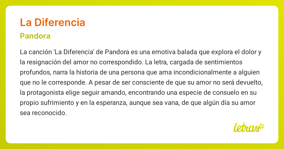 Significado de la canción LA DIFERENCIA (Pandora) - LETRAS.COM