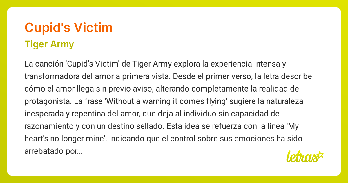 Significado de la canción CUPID'S VICTIM (Tiger Army) - LETRAS.COM