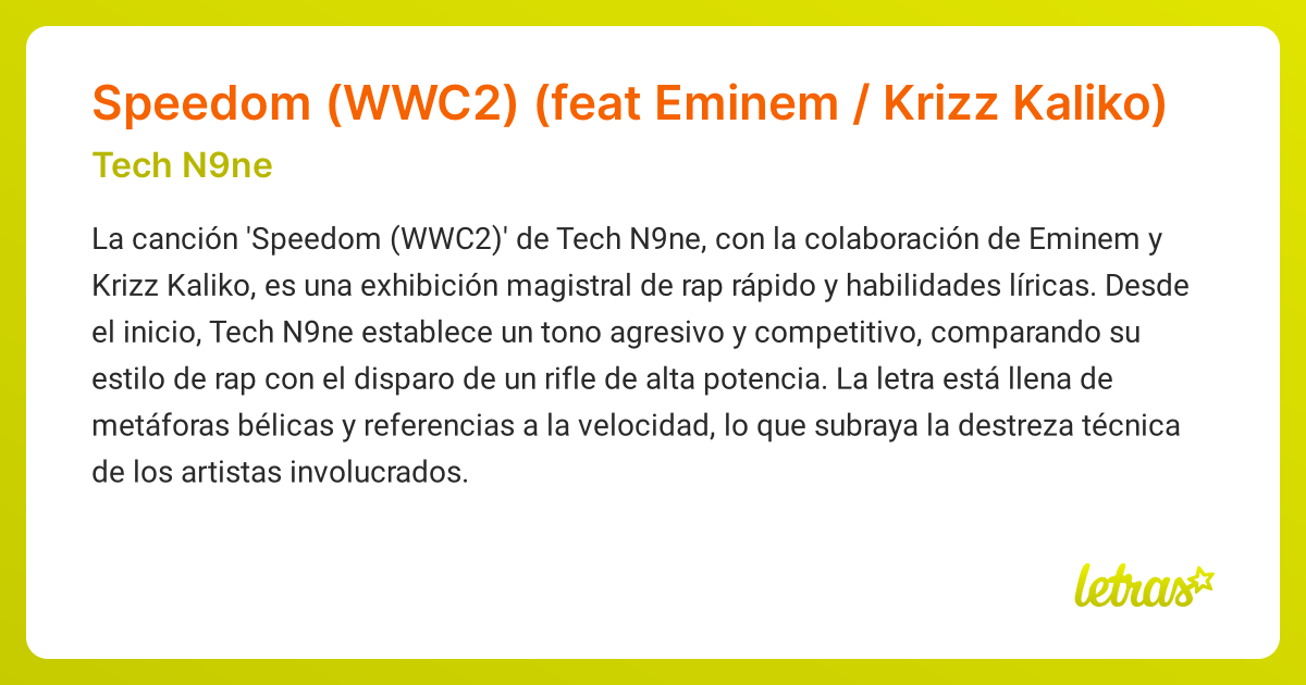 Significado de la canción Speedom (WWC2) (feat Eminem / Krizz Kaliko ...