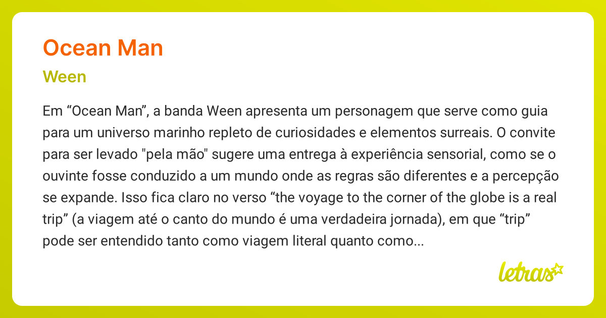 Significado da música OCEAN MAN (Ween) - LETRAS.MUS.BR