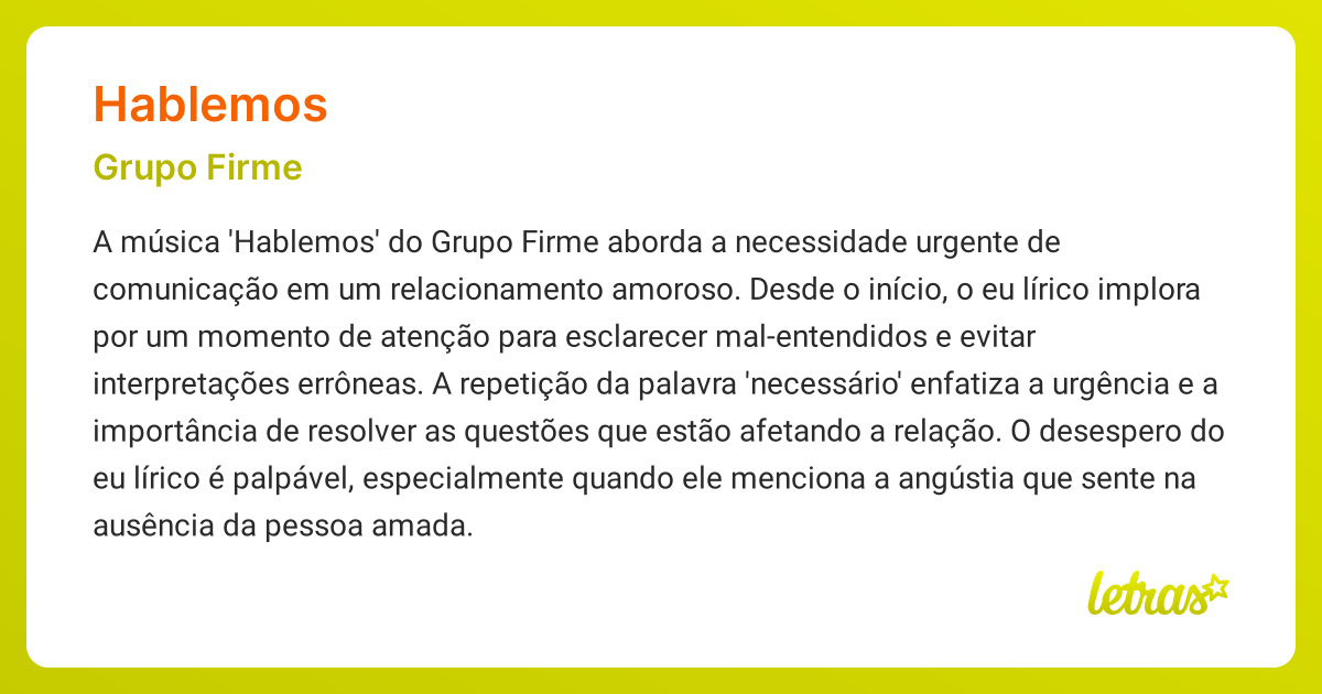 Significado da música HABLEMOS (Grupo Firme) - LETRAS.MUS.BR