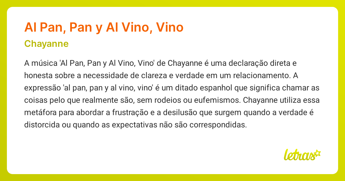 Significado da música AL PAN, PAN Y AL VINO, VINO (Chayanne) - LETRAS ...