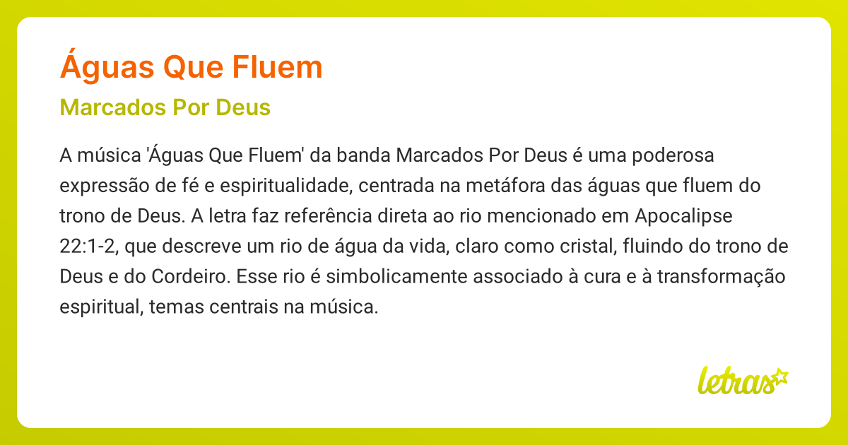 Significado da música ÁGUAS QUE FLUEM (Marcados Por Deus) - LETRAS.MUS.BR