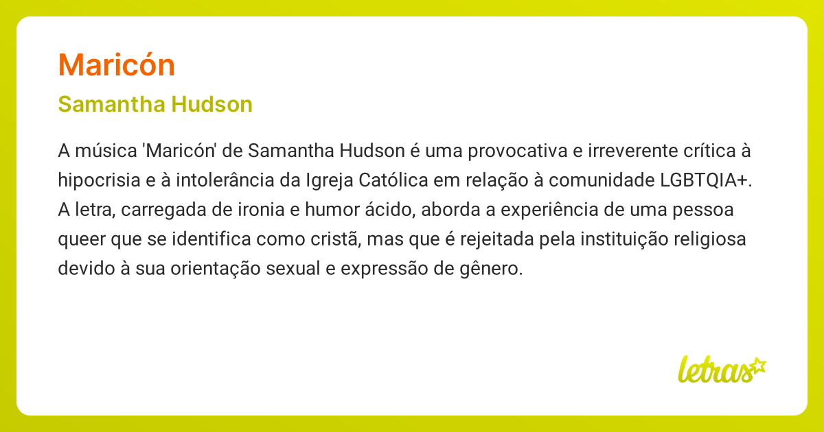 Significado da música MARICÓN (Samantha Hudson) - LETRAS.MUS.BR