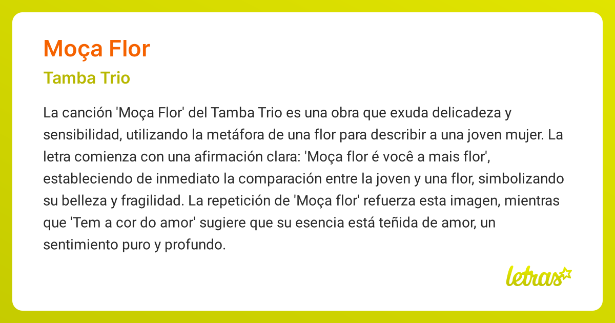 Significado de la canción MOÇA FLOR (Tamba Trio) - LETRAS.COM