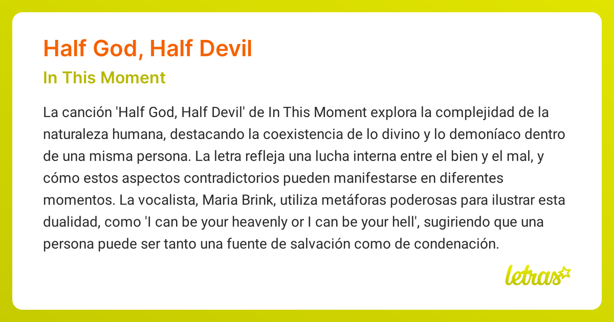 Significado de la canción HALF GOD, HALF DEVIL (In This Moment ...