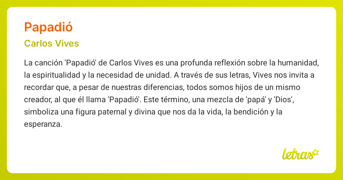 Significado de la canción PAPADIÓ (Carlos Vives) - LETRAS.COM