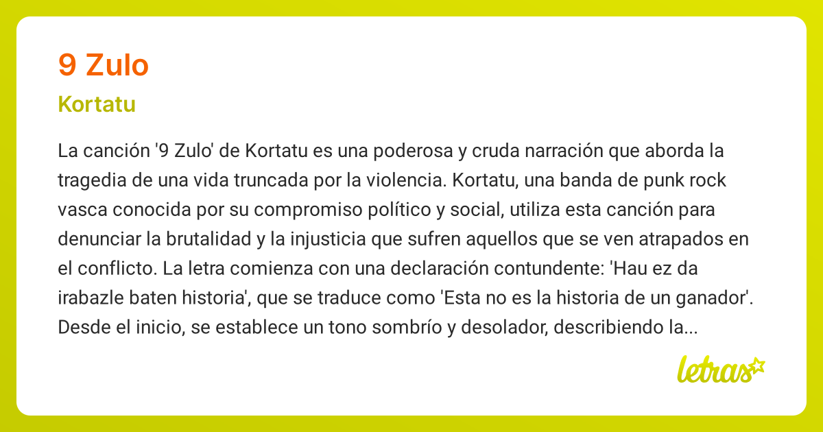 Significado de la canción 9 ZULO (Kortatu) - LETRAS.COM