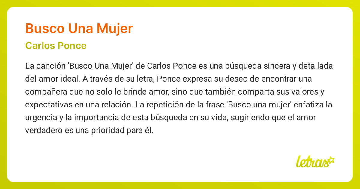 Significado de la canción BUSCO UNA MUJER (Carlos Ponce) - LETRAS.COM