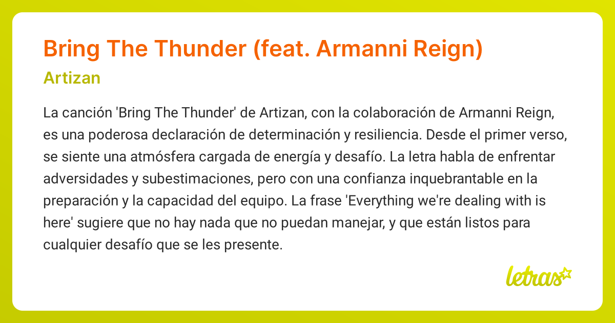 Significado de la canción Bring The Thunder (feat. Armanni Reign ...