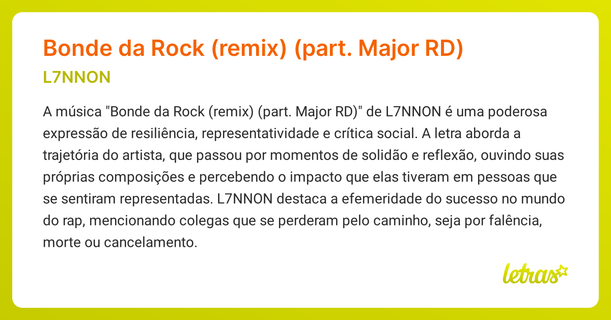 Significado da música Bonde da Rock (remix) (part. Major RD) (L7NNON ...