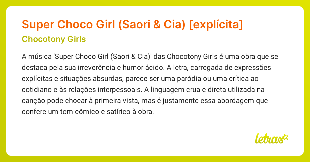 Significado da música Super Choco Girl (Saori & Cia) [explícita ...